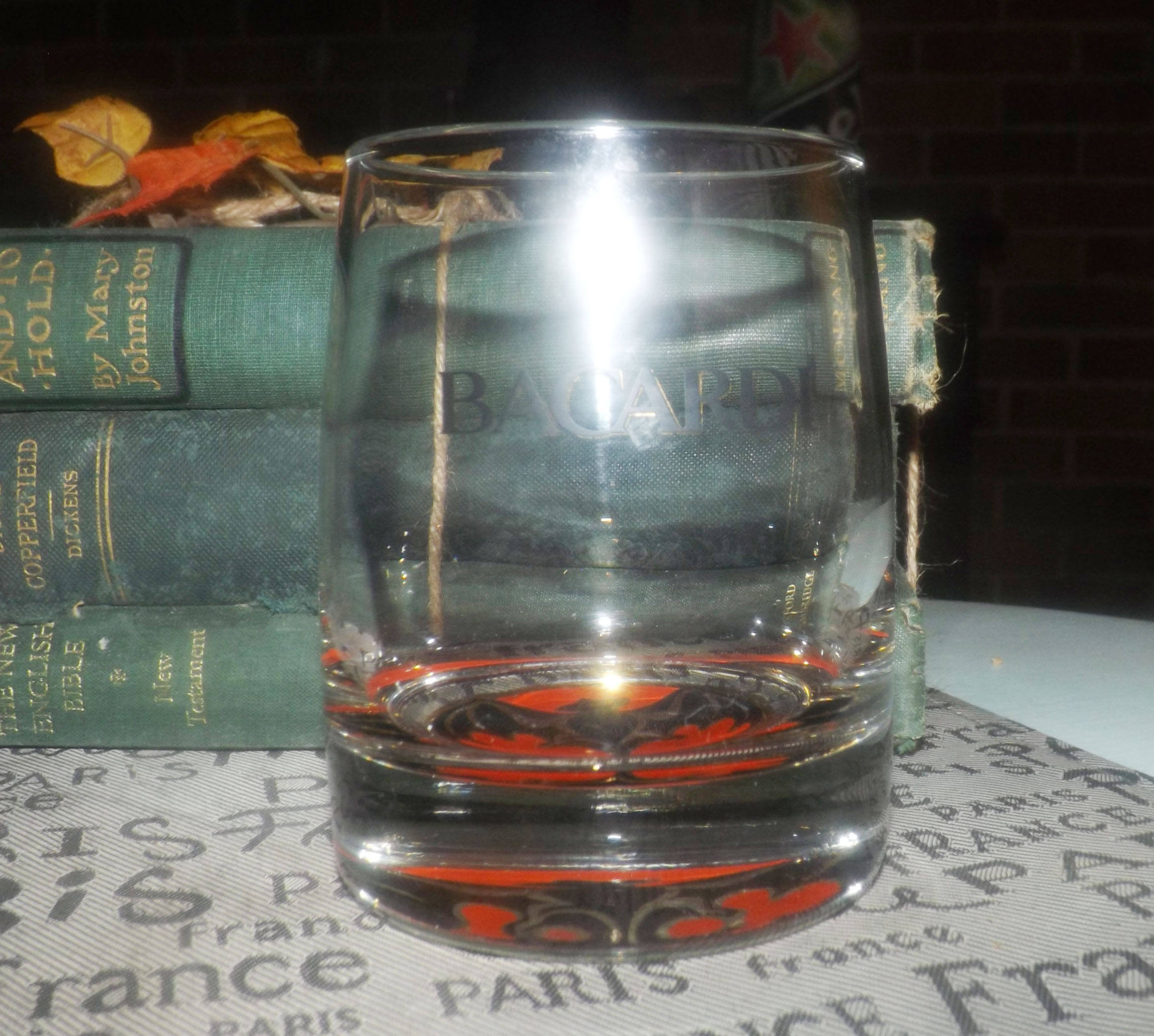 Vintage 1980s Bacardi Rum Bacardi Bat Logo Weighted Lo Ball Whisky Glass Etched Glass