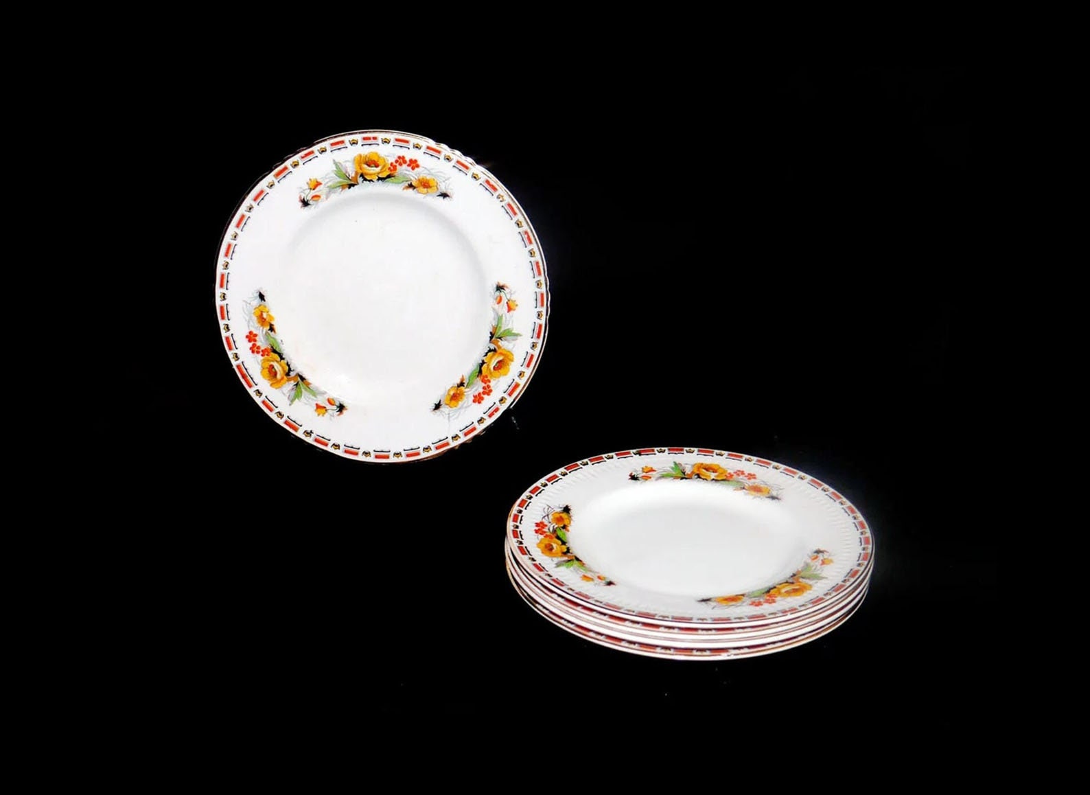 Five John Maddock Embassy Marigolds art deco bread plates. Royal ...