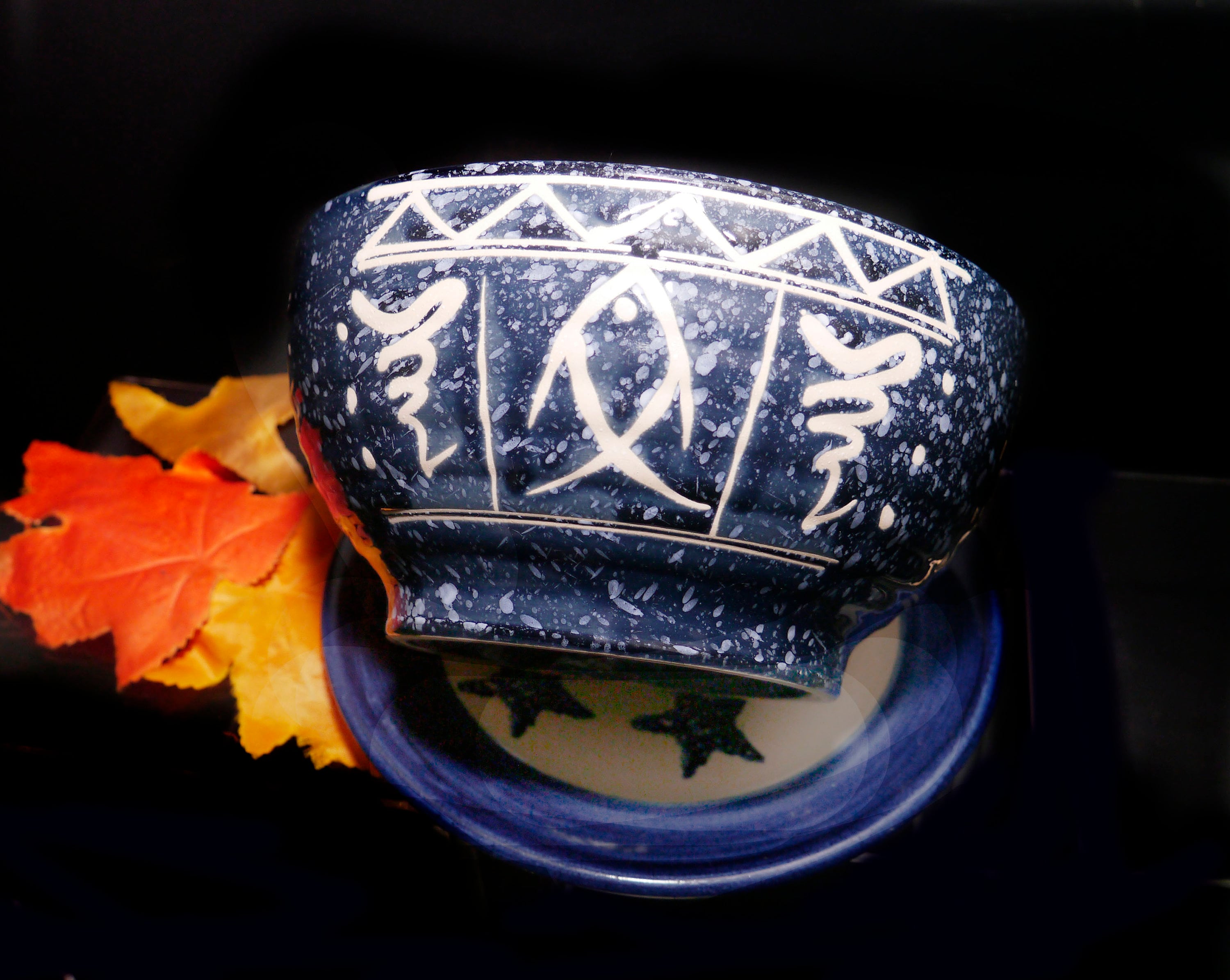 Marshall Pottery Brian Miller signed plate and serving bowl. Blue stars ...