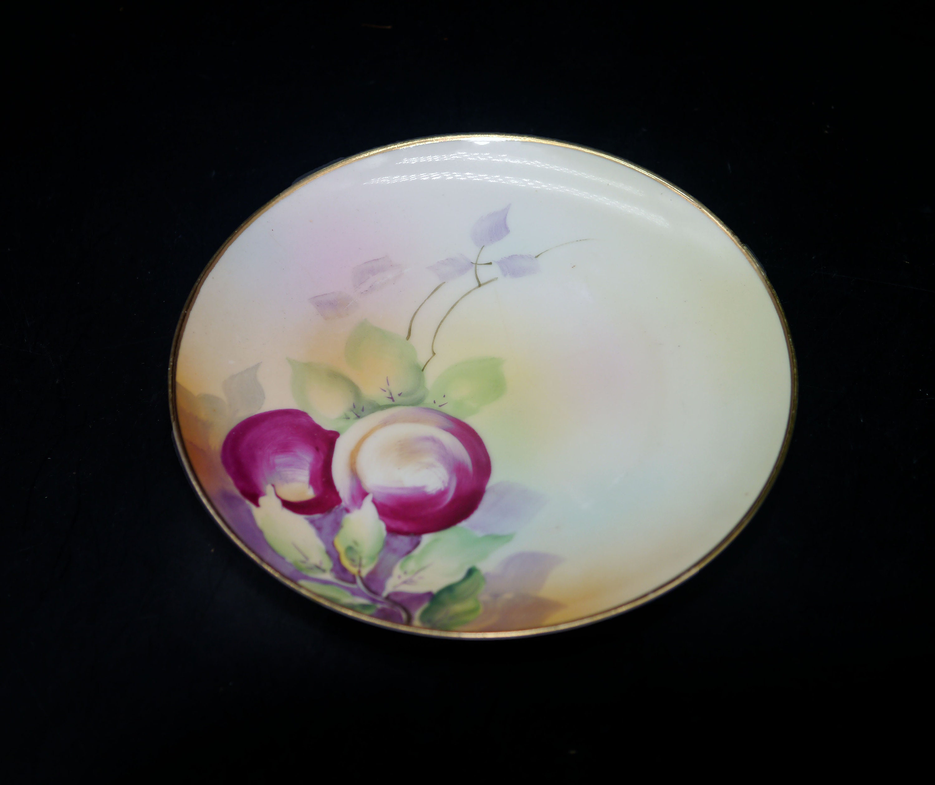 Antique hand-painted Nippon plate. Ripened plums on the vine. Flaw (see ...