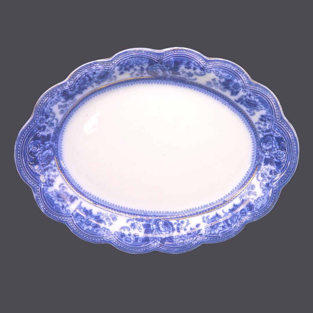 Antique Flow Blue Turkey Platter: Victorian Johnson Brothers Montana ...