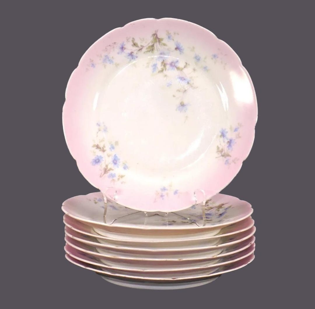 Antique Victorian Era Numbered Porcelain Dessert Plates. Graduated Pink ...