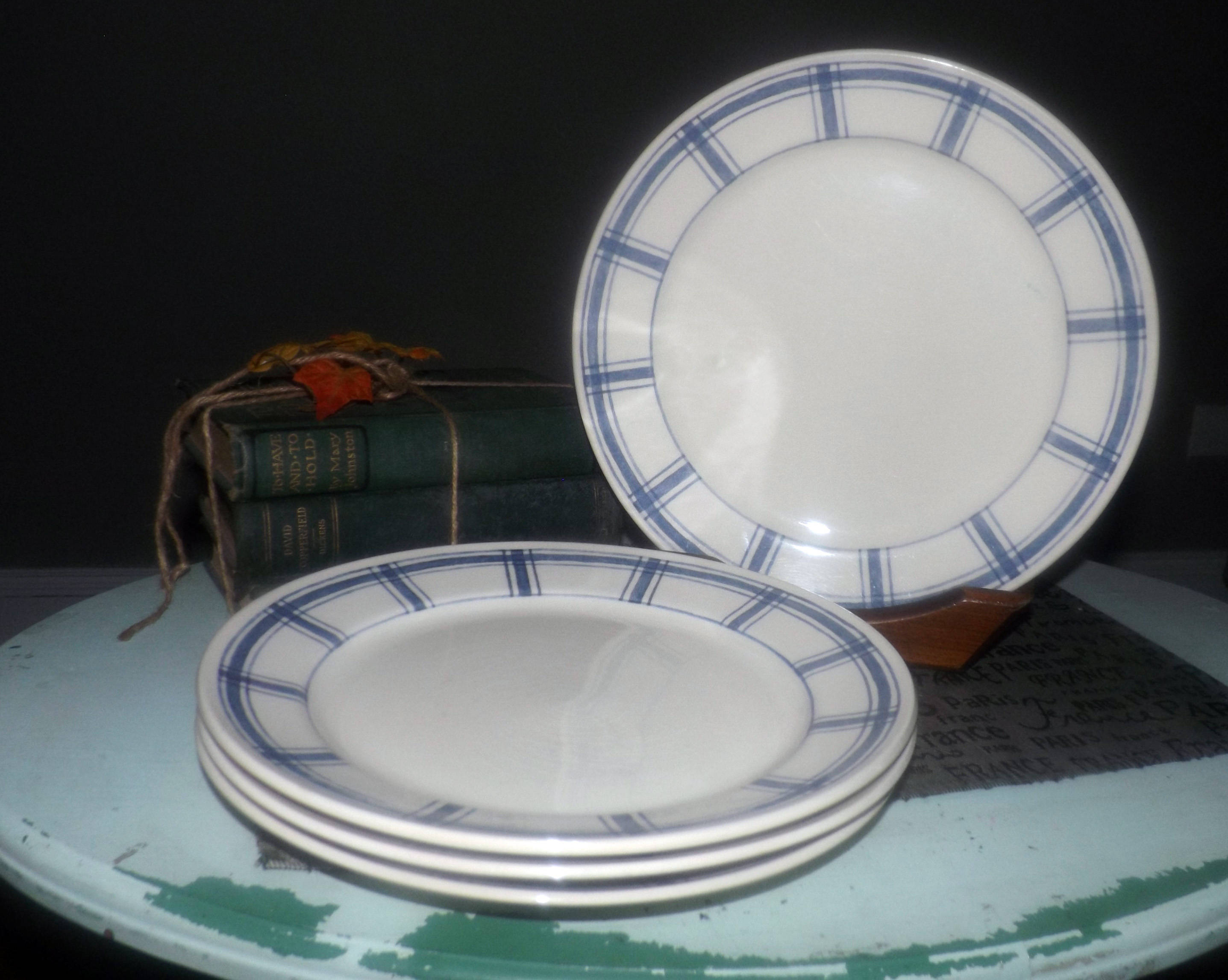 Vintage Eaton Home dinner plate. Blue-and-white check | stripe | plaid ...