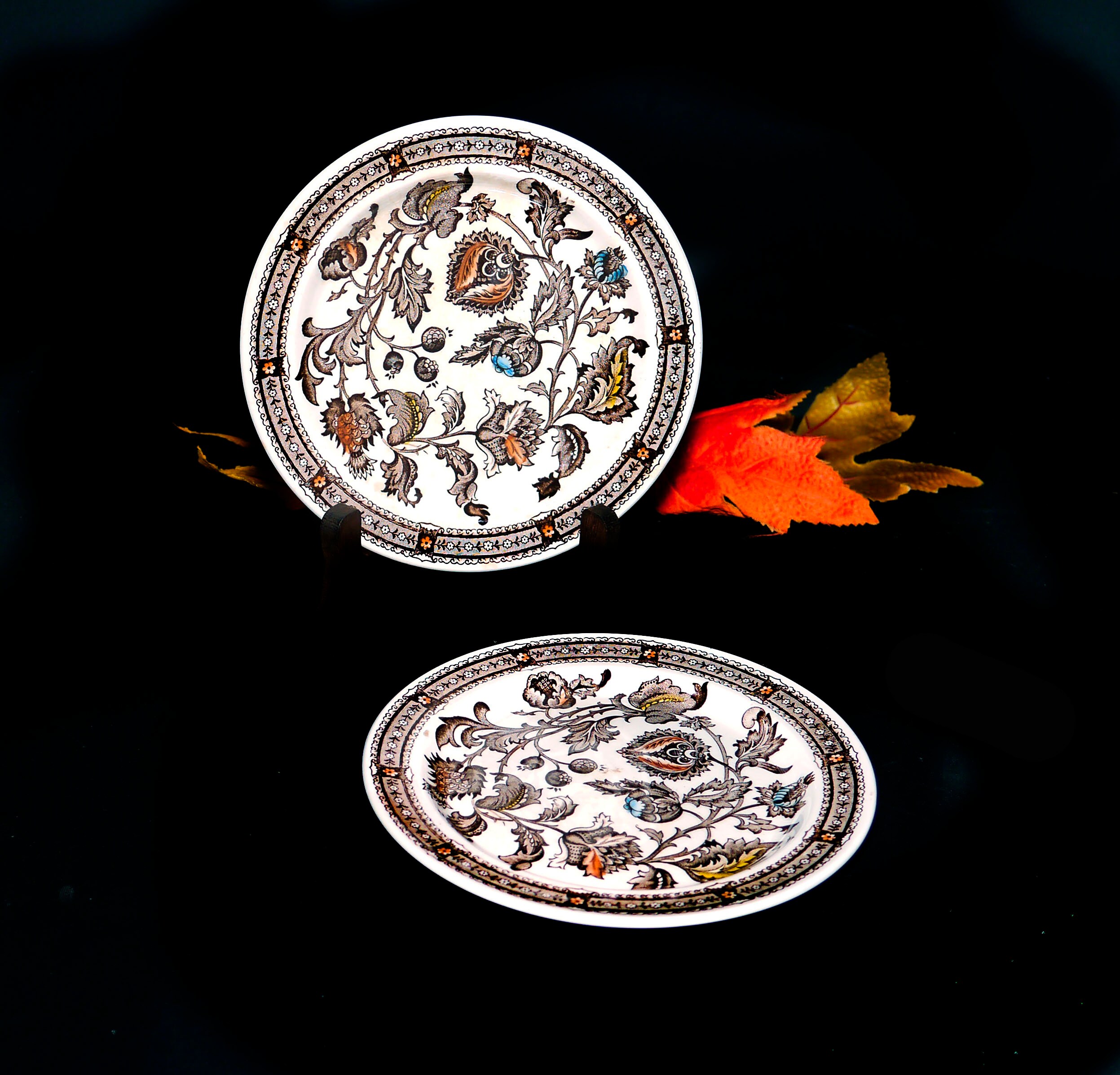 Pair of Ridgway Pottery Jacobean Brown bread plates made in England.