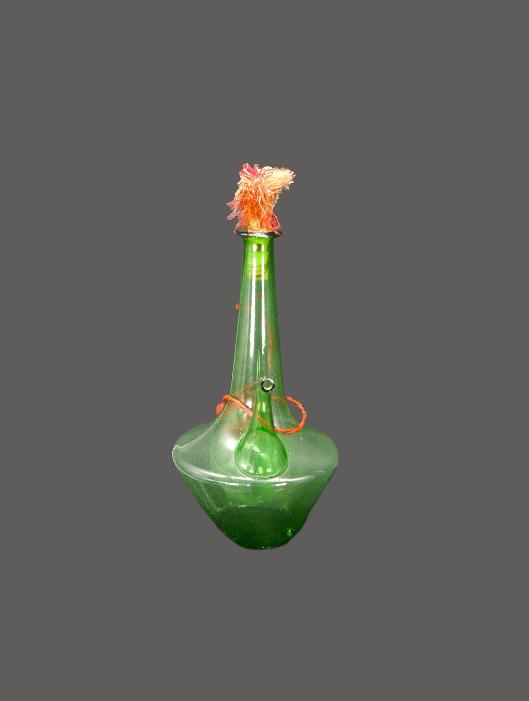 Mid-century Italy Green Glass Fiasco Wine Bottle Decanter With Ice Bulb ...