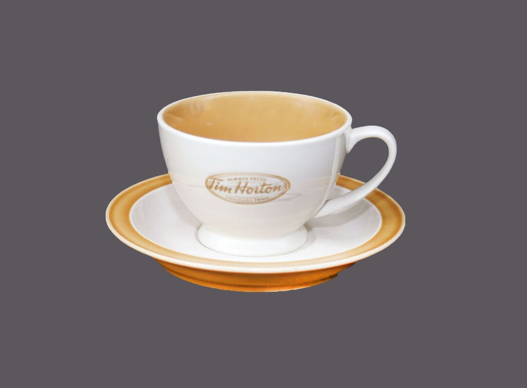 Tim Hortons Ceramic Cup and Saucer Set. Old Logo, Colors of Gold and ...
