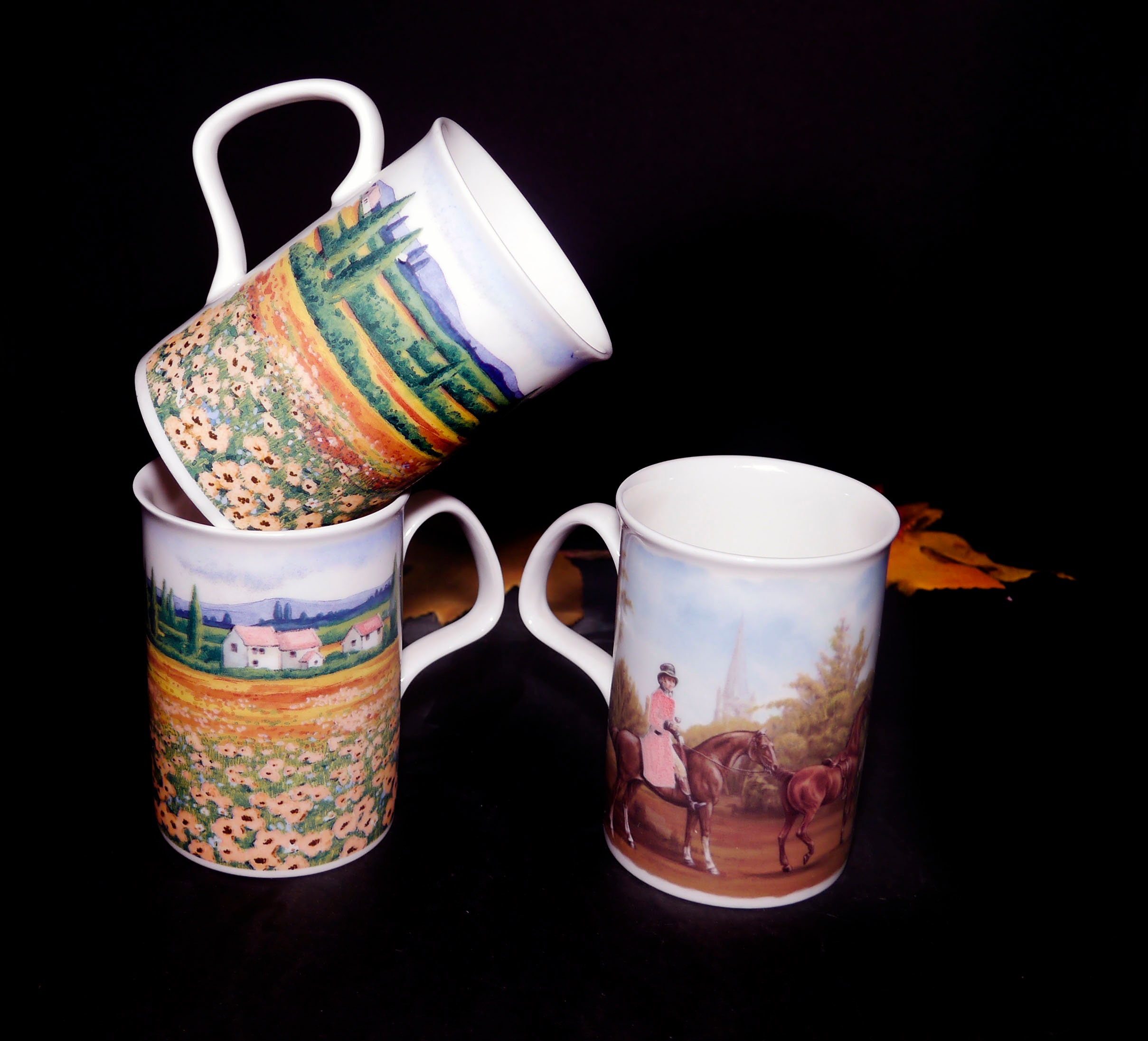 Set of three Roy Kirkham Tally Ho and Tuscany bone china coffee or tea ...