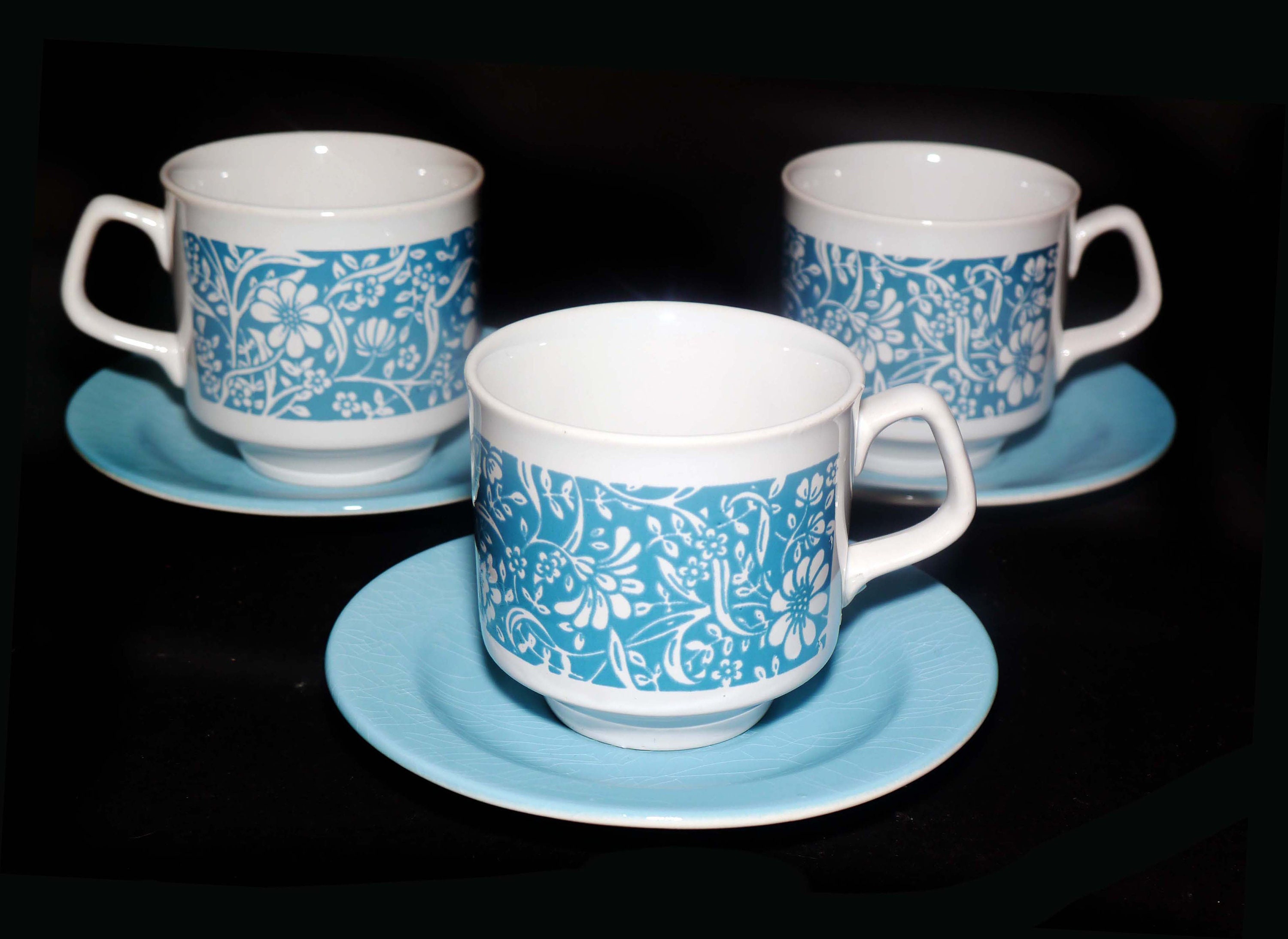 Set of three retro vintage John Tams flower power cup and saucer sets ...