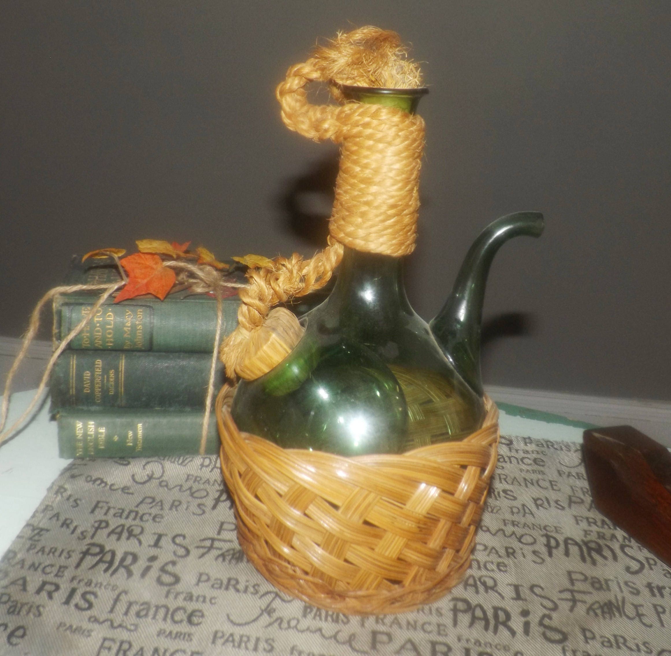 Mid-century Italian fiasco green-glass wine bottle | decanter with ice ...
