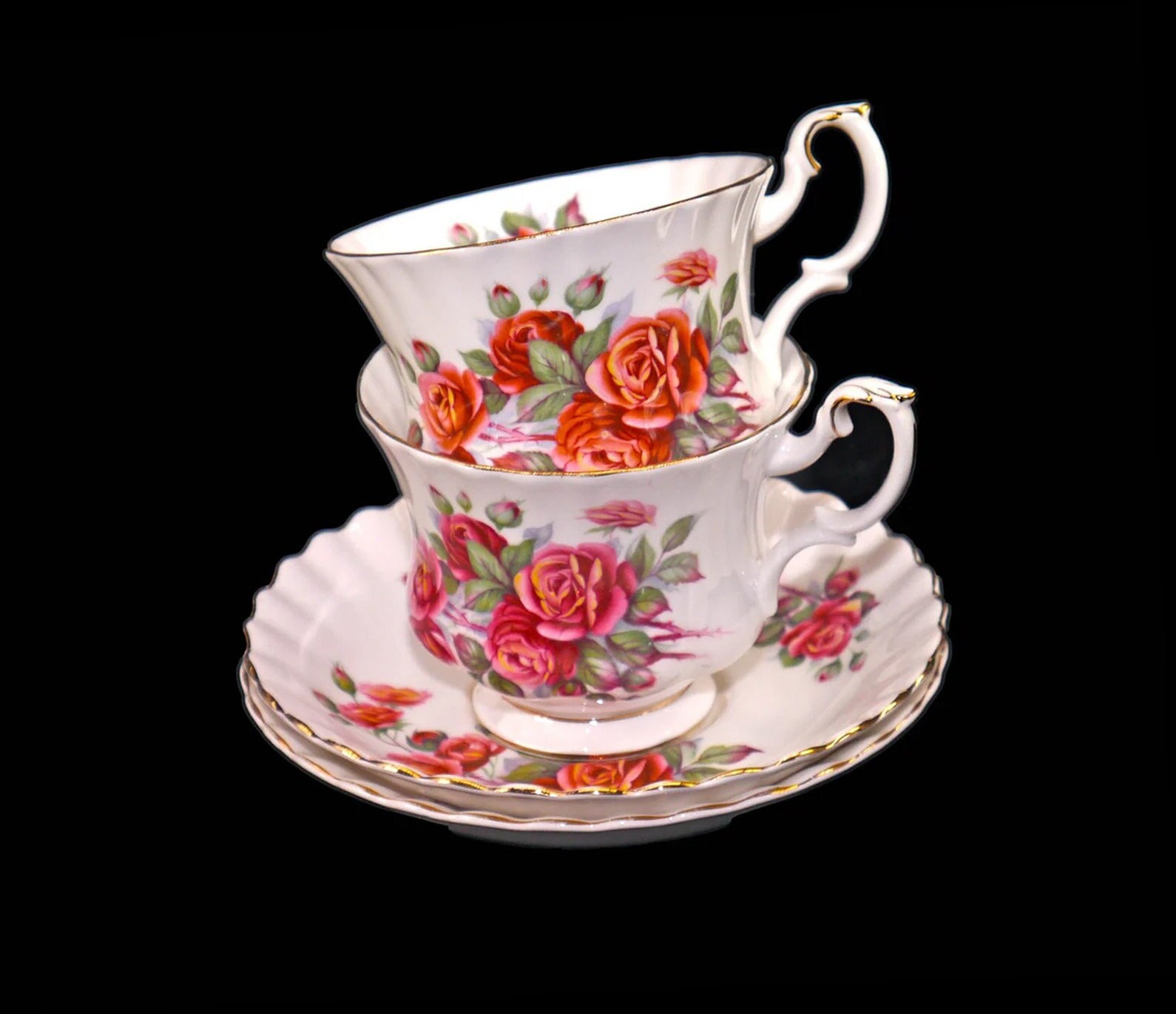 Pair of Royal Albert Centennial Rose cup and saucer sets. Bone china ...