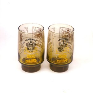 Pair of Amber Glass Cocktail Glasses. Etched-glass Branding. Silver ...