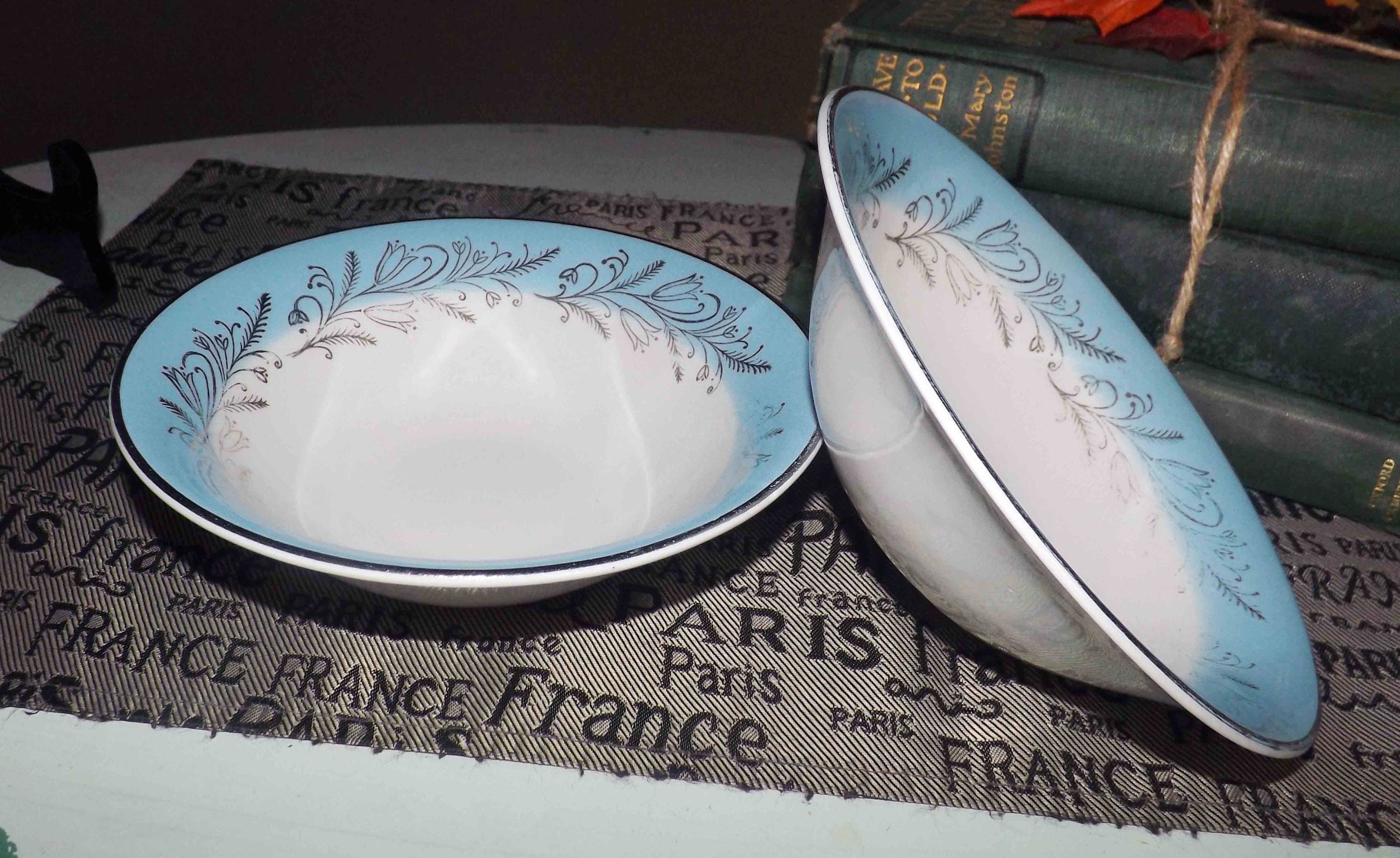 Pair of (2) mid-century (1950s) Washington Pottery Blue Riband soup ...