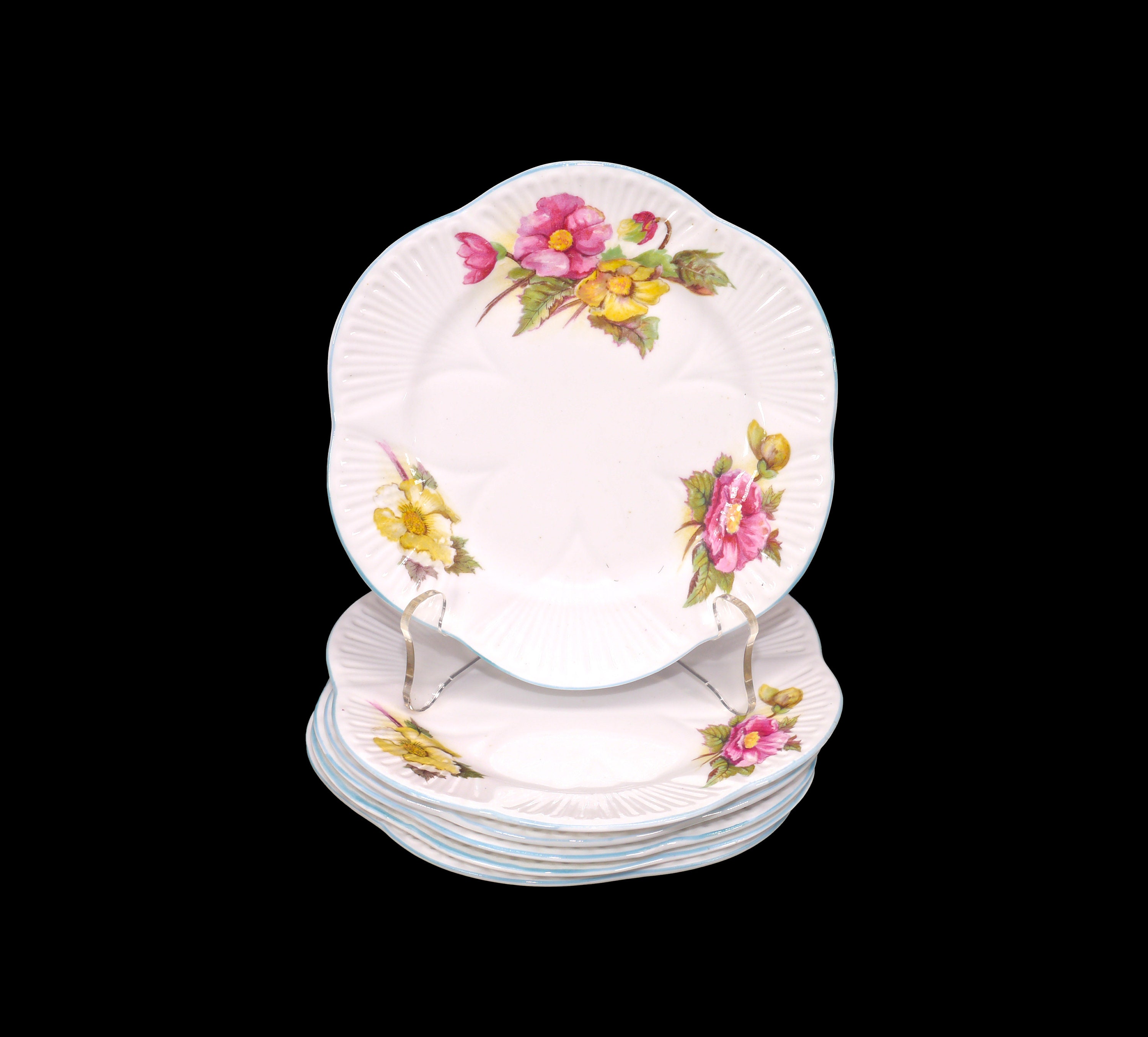 Six Shelley Begonia Bone China Bread Dessert Plates in the - Etsy