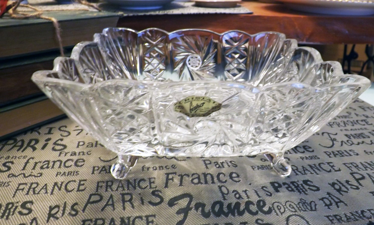 Vintage (1960s) Fisher Hand-cut 24% Lead Crystal/Cristal square footed ...