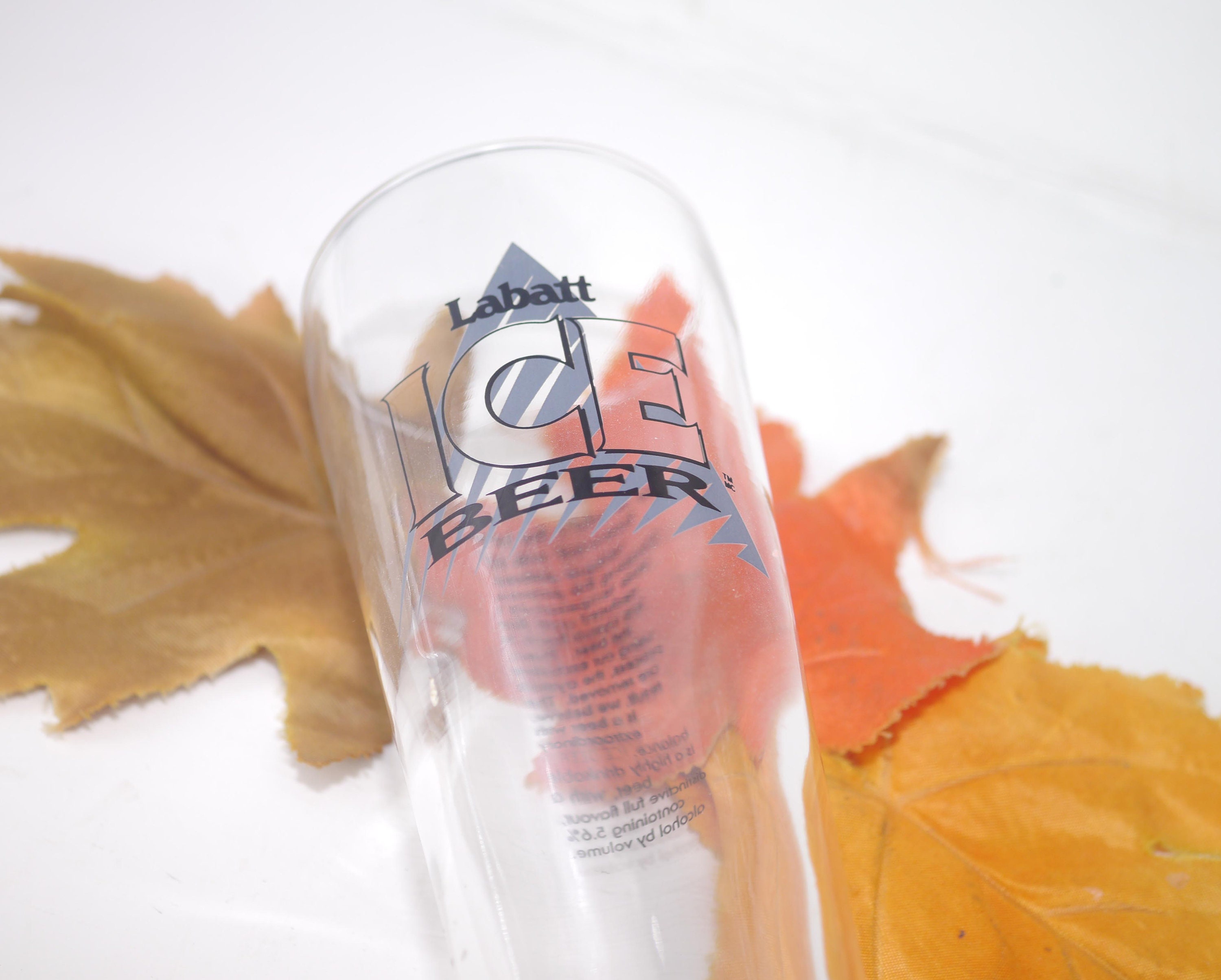 Labatt Ice Beer pilsner glass. Etched-glass logo, Labatt Ice story on ...
