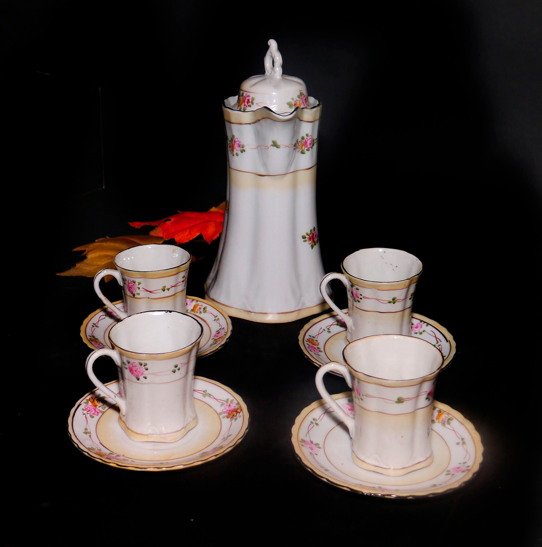 Antique (1910s) hand-painted Nippon cocoa set of cocoa pot and ...