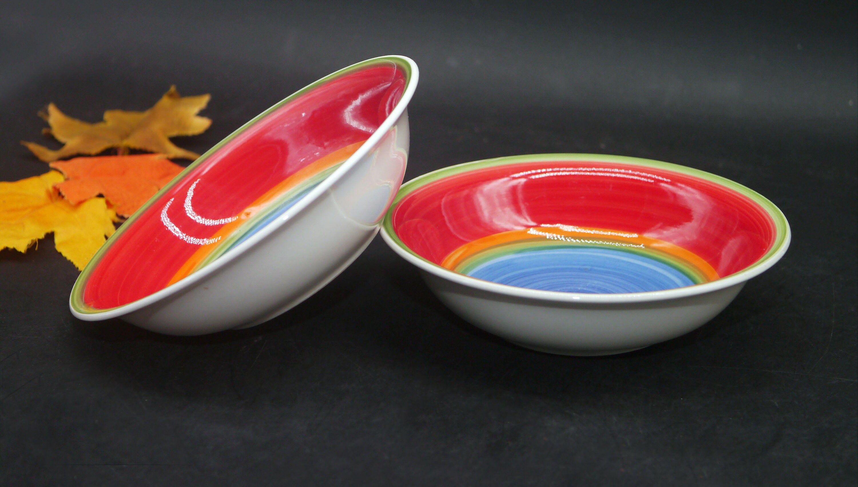 Pair of Royal Norfolk Mambo coupe soup bowls.