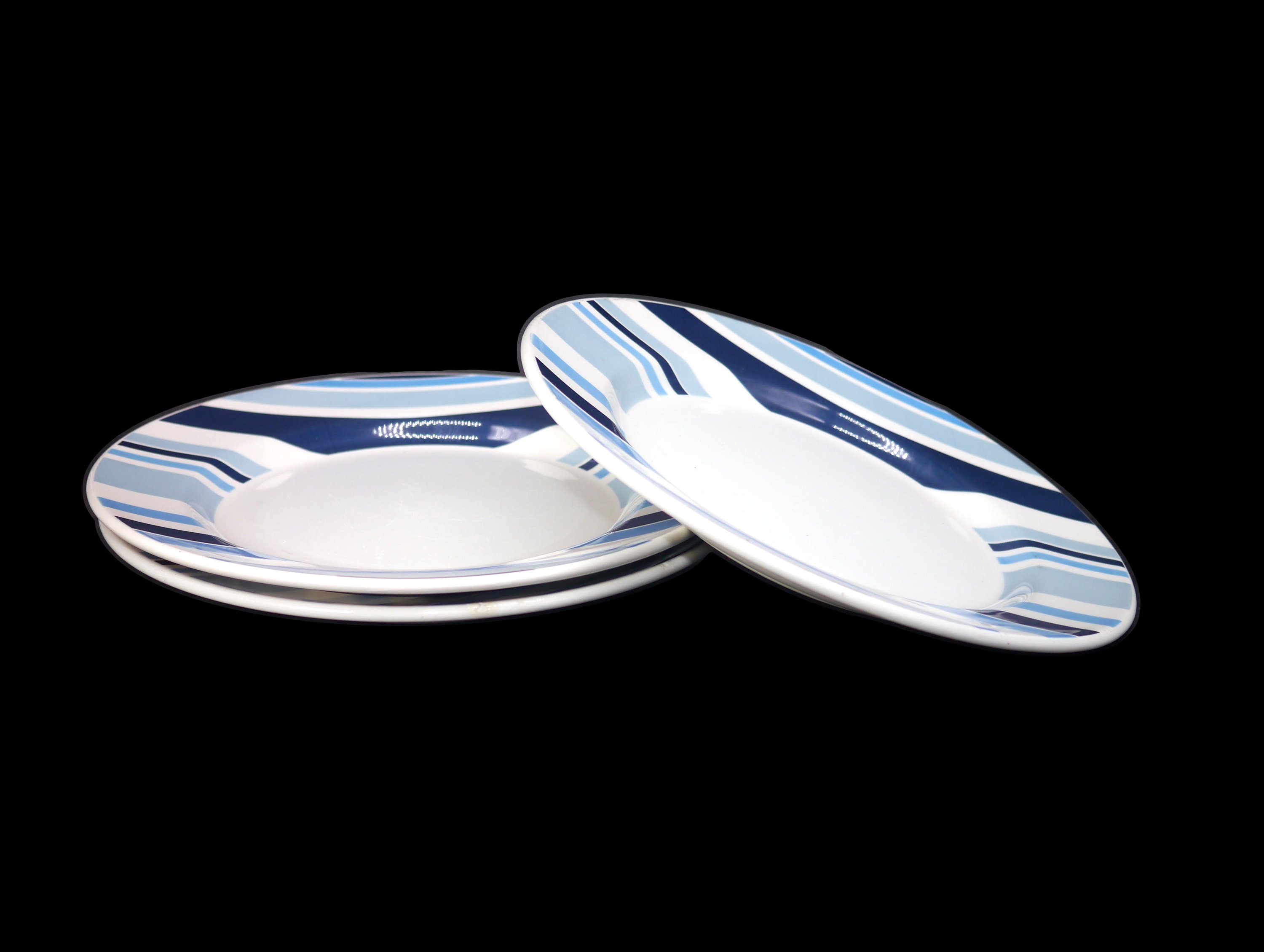 Pier 1 Marea dinner plates made in Italy. Blue stripes on white. Flaw ...