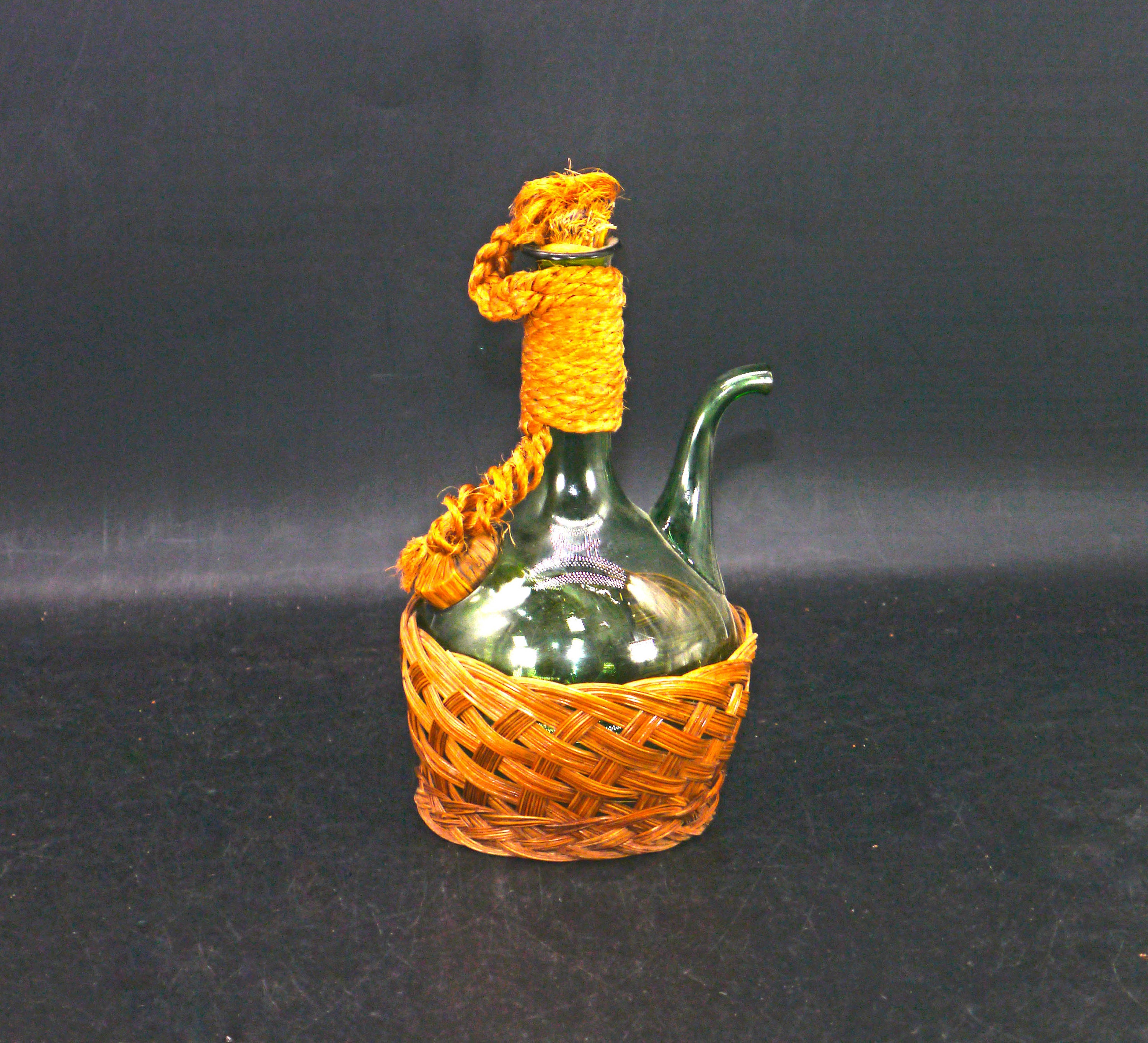 Mid-century Italian fiasco green-glass wine bottle | decanter with ice ...