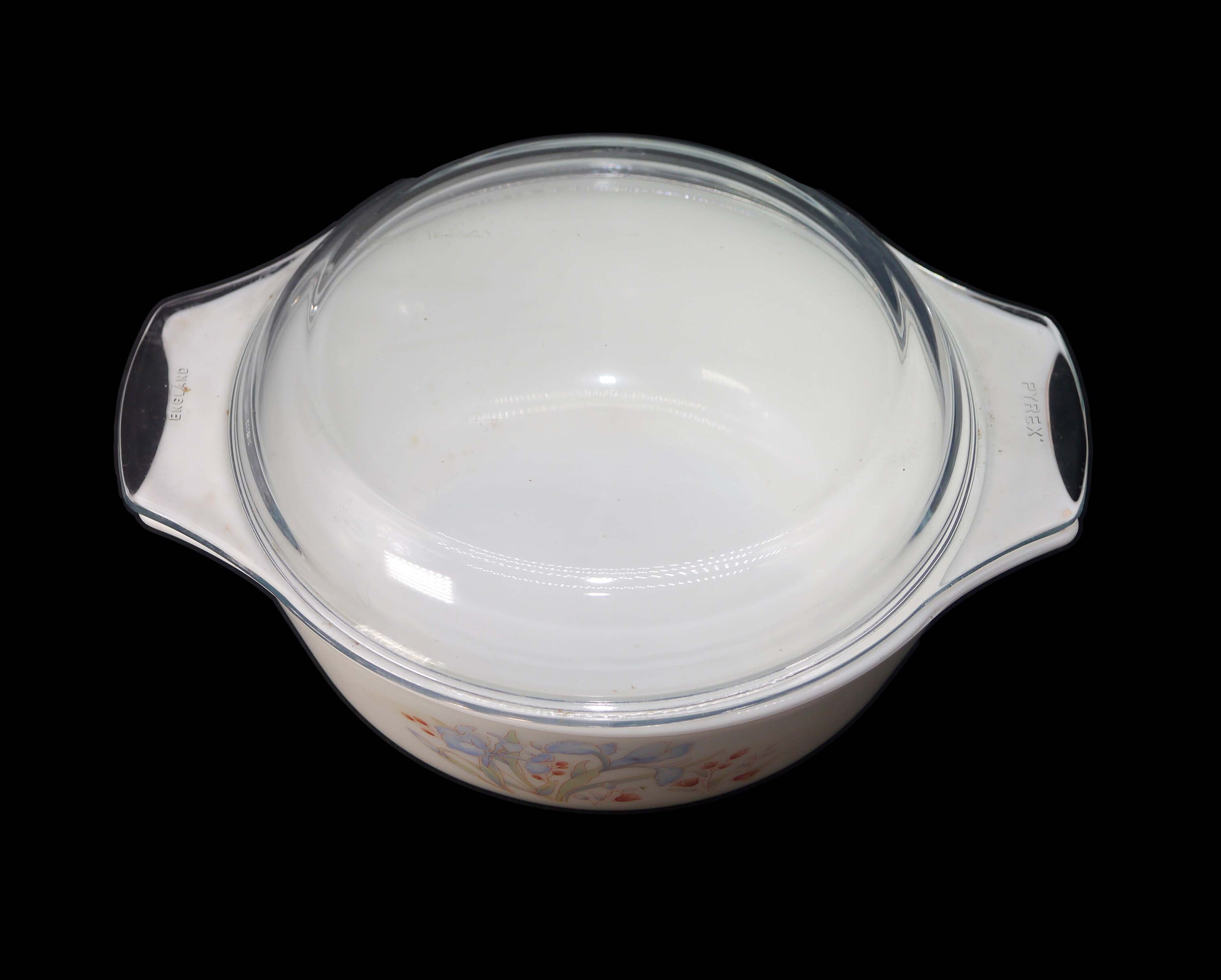 Pyrex Blue Iris 1-quart covered casserole dish with original domed lid ... Pyrex Blue Iris 1-quart covered casserole dish with original domed lid ...