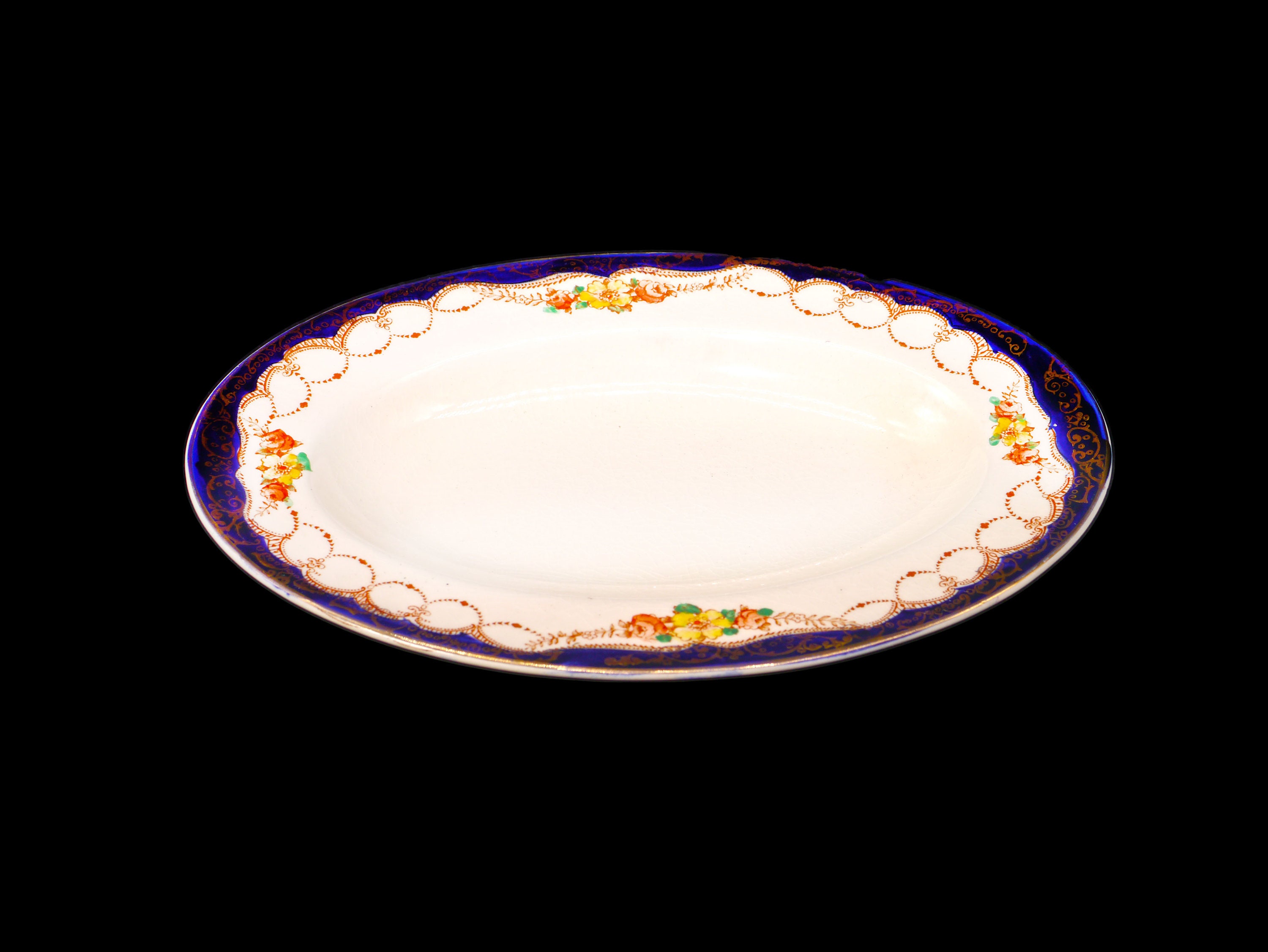 Myott Rosemary cobalt and gold gravy boat with under-plate made in ...