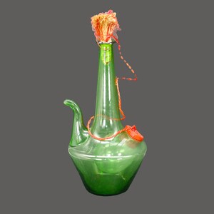 Mid-century Italy Green Glass Fiasco Wine Bottle Decanter With Ice Bulb ...