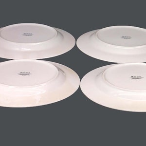 Four Moda Large Dinner Plates Made by Oneida. Black Flowers on White ...