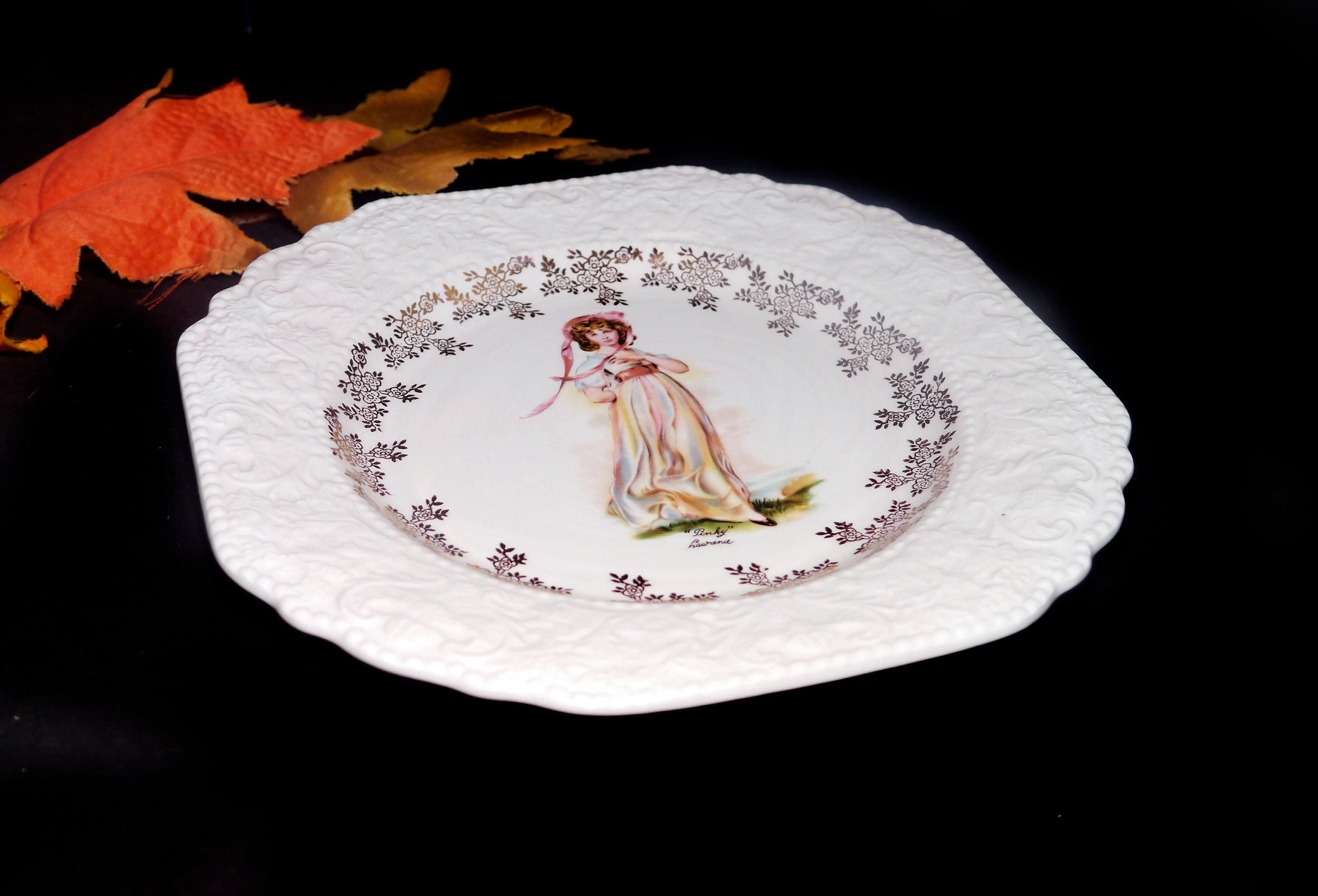 Nelson Ware Pinky Lawrence square plate with creamware rim, central ...