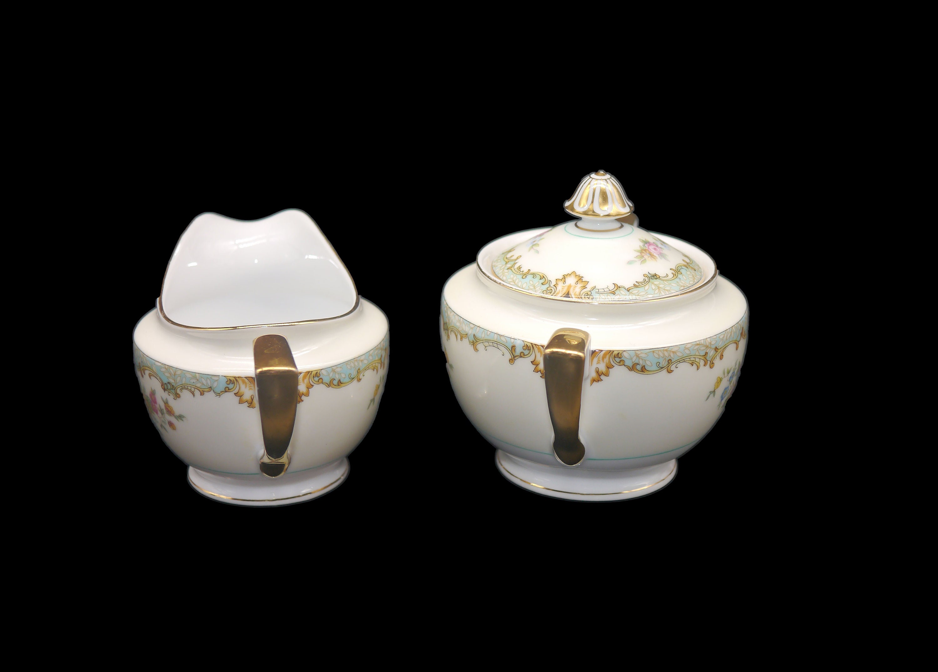 Noritake hand-painted Nippon Lanare creamer and covered sugar bowl set ...