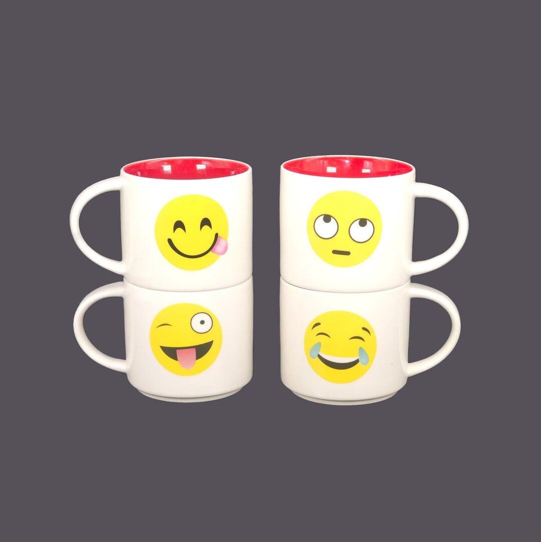Emoji Stackable Coffee Mugs: Set of 4, Red Inner Bowls - Etsy