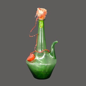 Mid-century Italy Green Glass Fiasco Wine Bottle Decanter With Ice Bulb ...