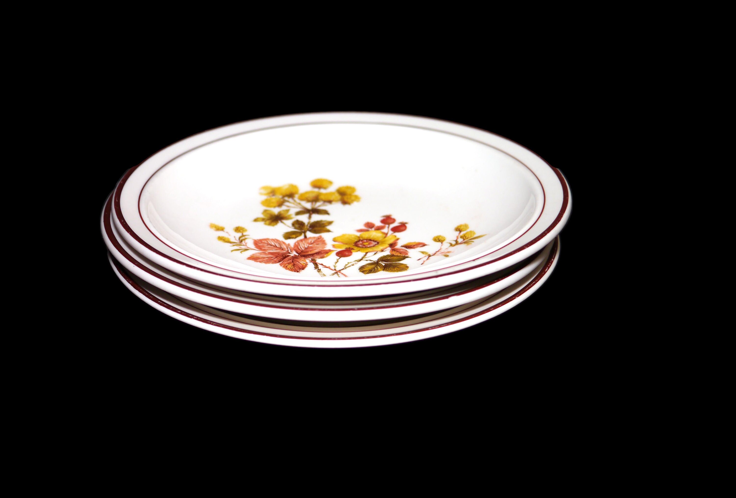 Three Sadler Royal Oak stoneware salad plates.