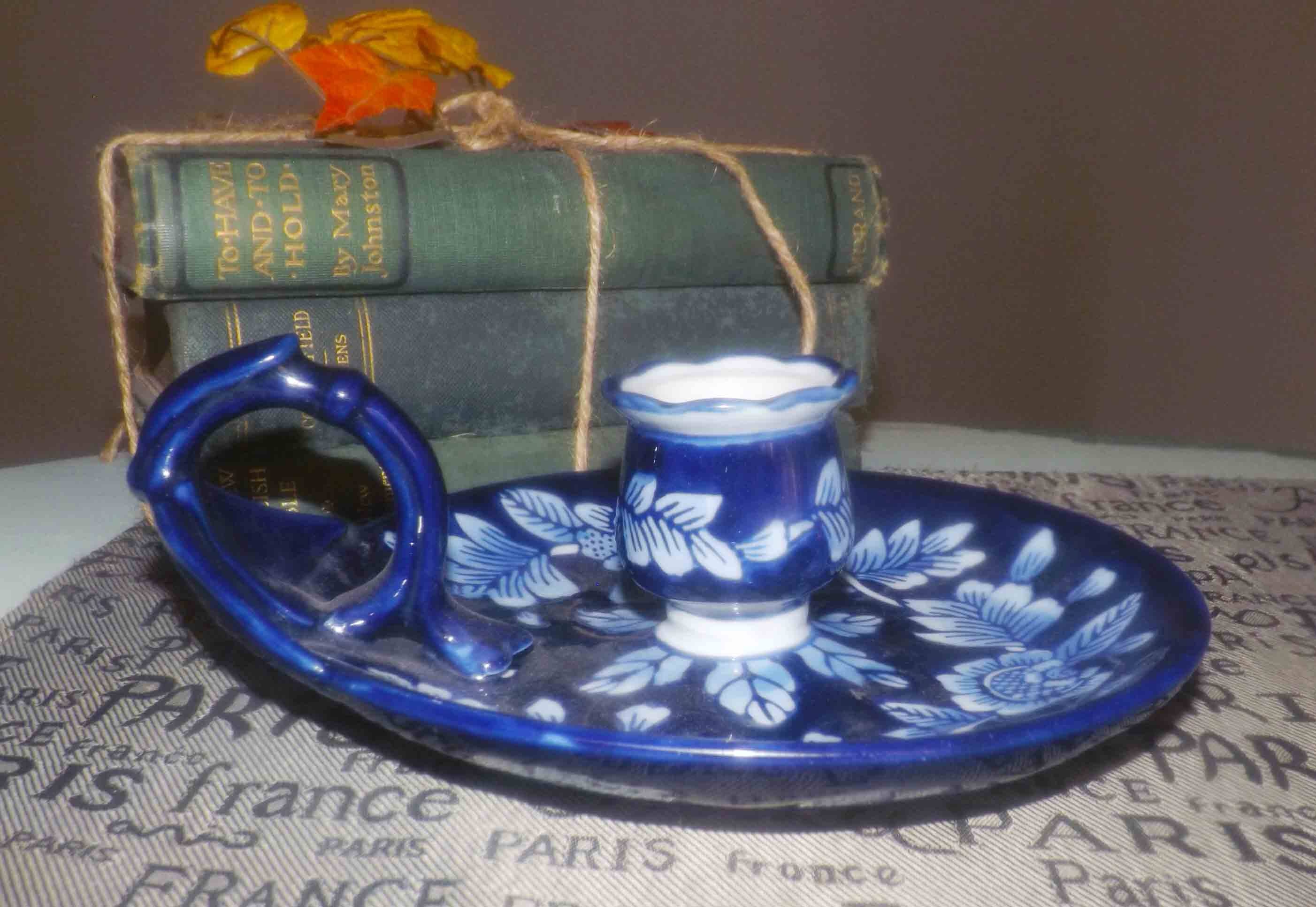 Antique (1910s) hand-painted, flow-blue and white flowers single ...