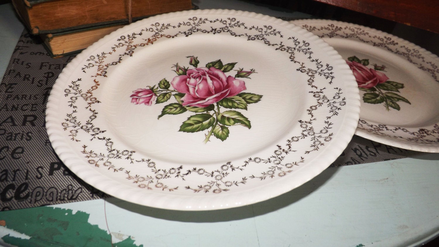 PAIR of early mid-century (1940s) British Empire Ware Rosebud dinner ...