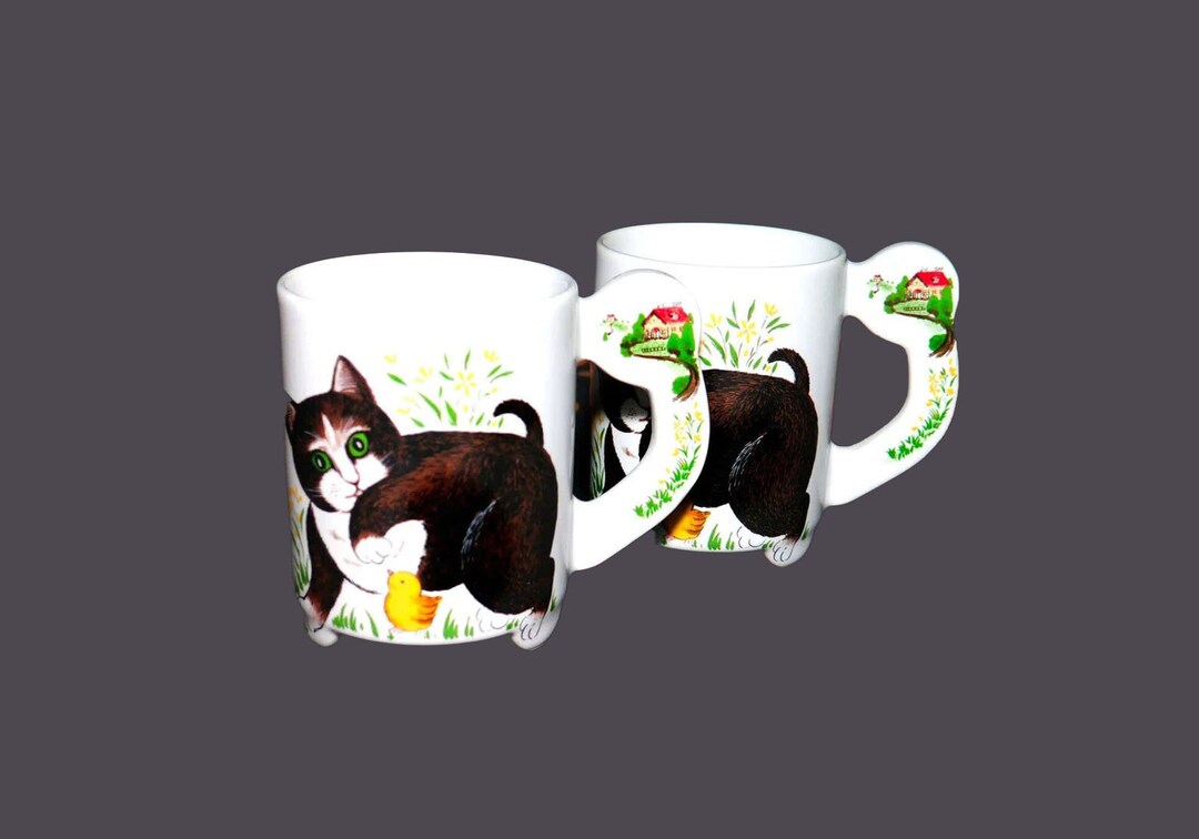 Pair of Cat and Yellow Bird Coffee or Tea Mugs. Cat Lover Gift. - Etsy ...