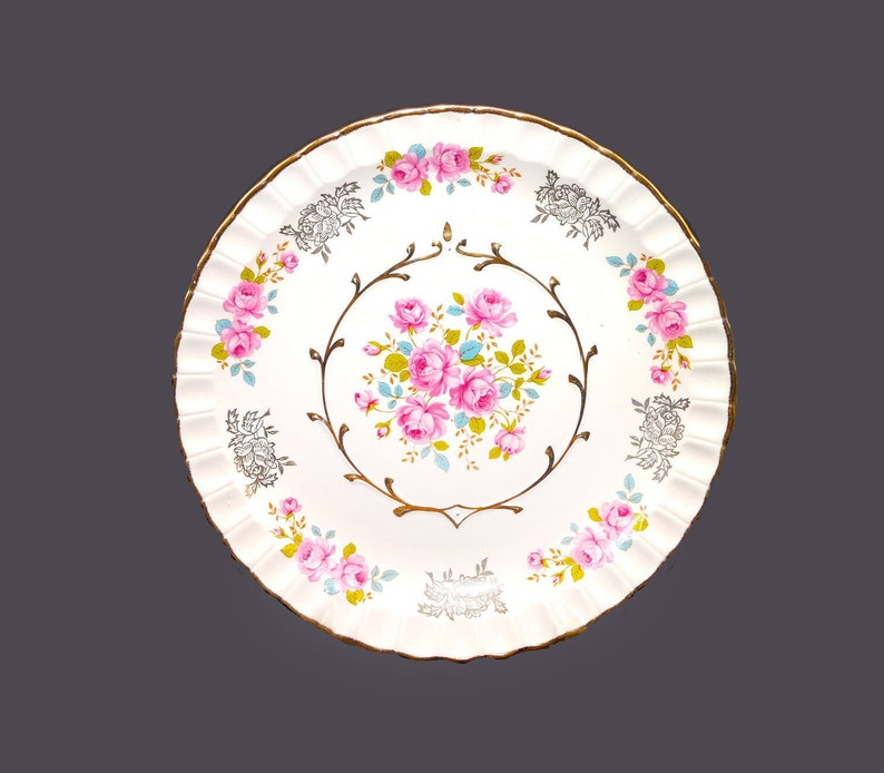Vintage Wood & Sons Avon Dinner Plate: Pink Roses. Alpine White England ...