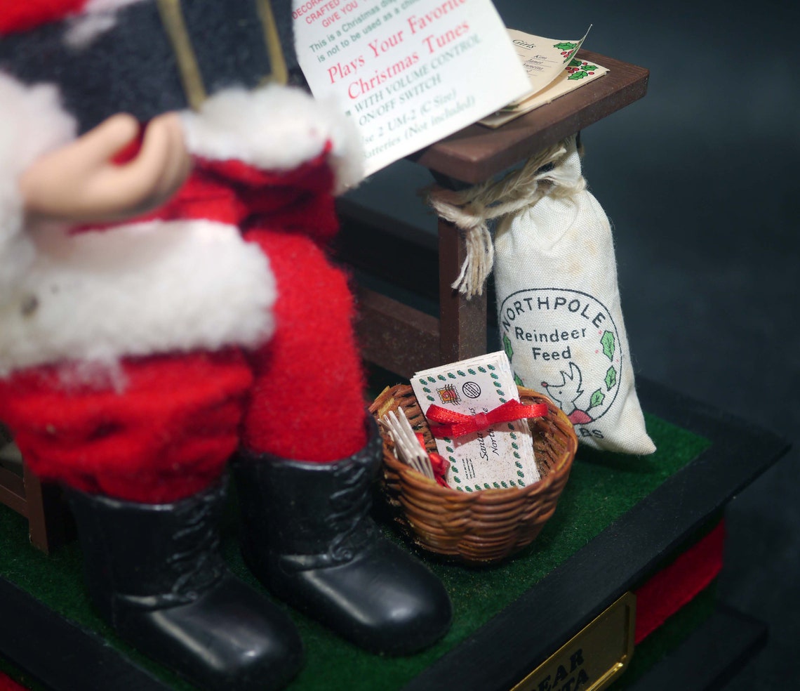 Vintage Dear Santa Musical Christmas Figurine Music Box. Santa Checks ...