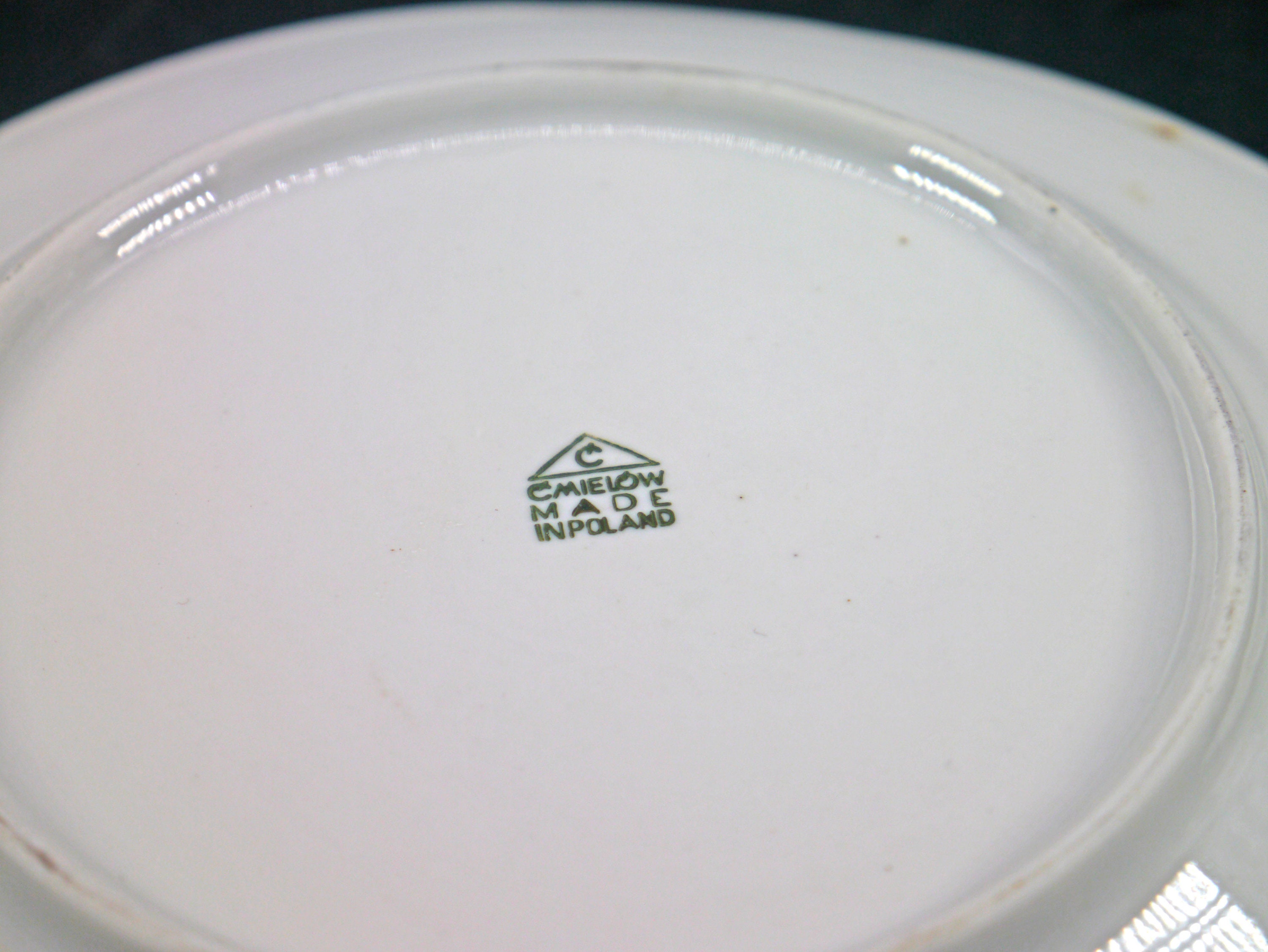 Pair of Cmielow bread plates made in Poland. Blue, yellow dragon flowers.