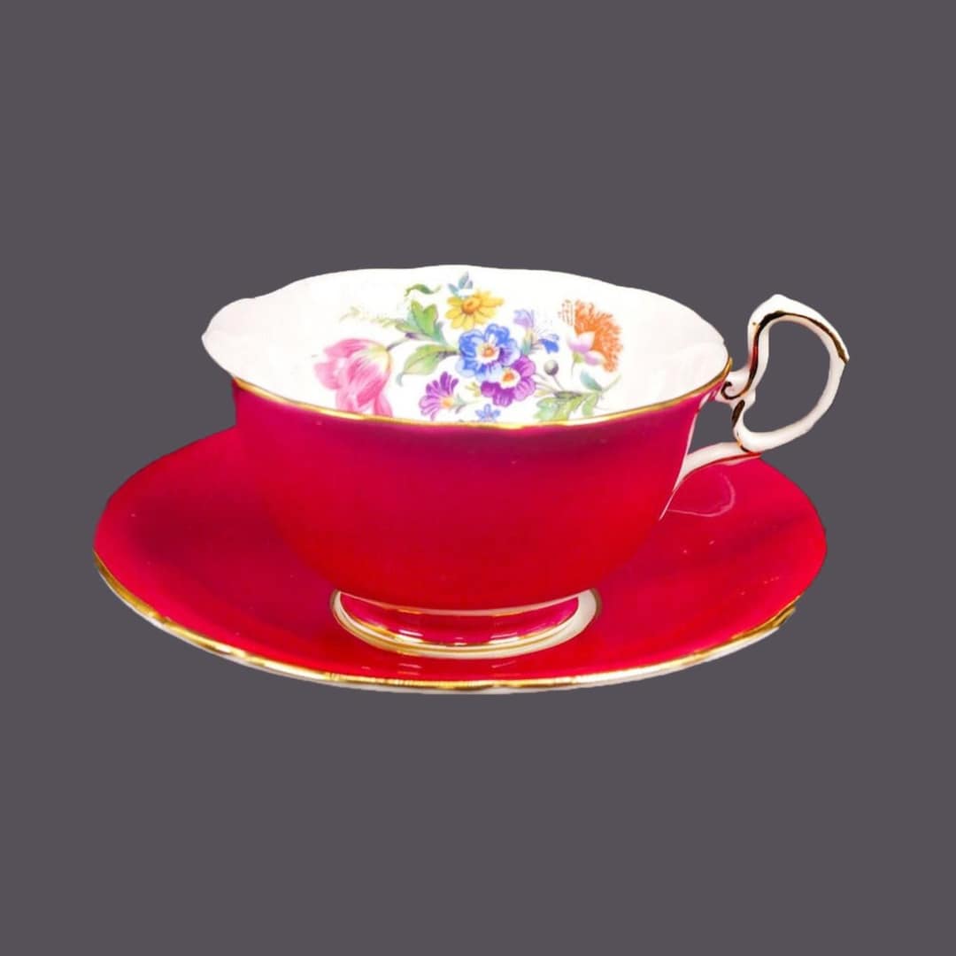 Vintage Aynsley Bone China Tea Set: Maroon Florals, Gold Filigree - Etsy