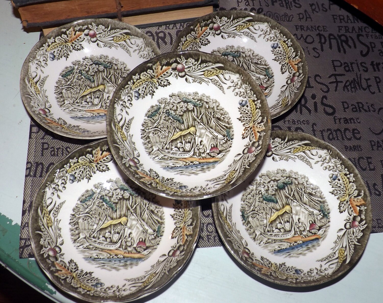 SET of 5 vintage (c.1960s) Ridgway Heritage Green Canadian Scenes ...