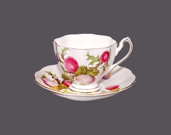 Queen Anne Pale Yellow Teacup and Saucer With Red and Purple Thistles ...