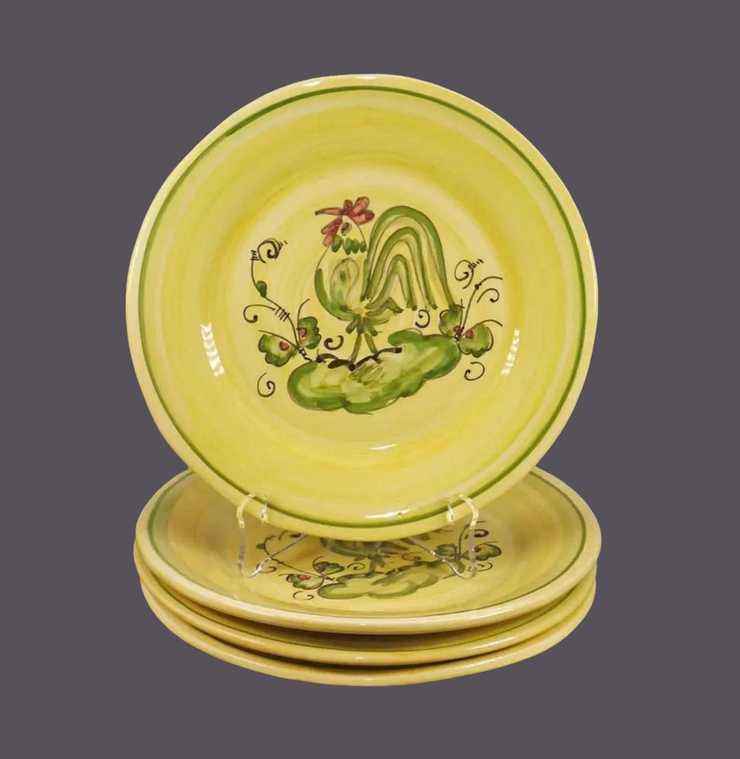 Four Good Luck Rooster 938 Salad Plates. Hand-painted Multi-motif ...