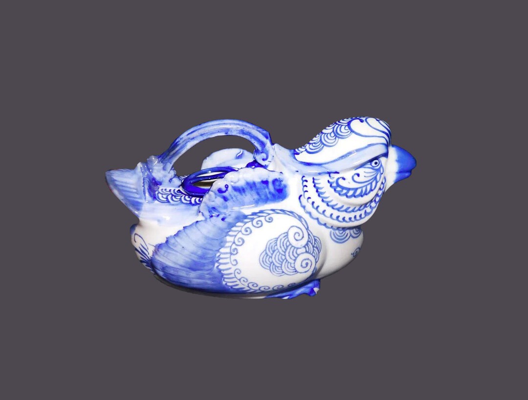 Bird-shaped Small Tea for One Mini Teapot. Blue-and-white Phoenix Bird ...