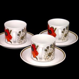 Three J&G Meakin Poppy Cup and Saucer Sets. Studio Line Ironstone Made ...
