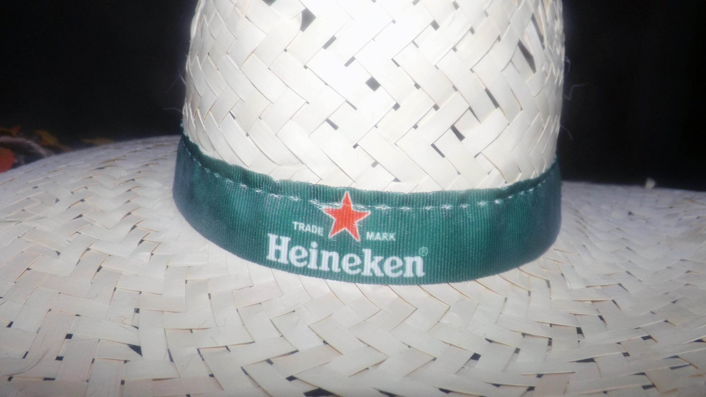 Vintage (1980s) Heineken Beer straw cowboy-style hat. Wide brim, green ...