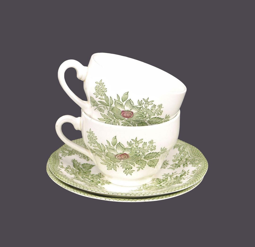 Wedgwood Kent Green Transferware Cup and Saucer Sets (pair) - Etsy