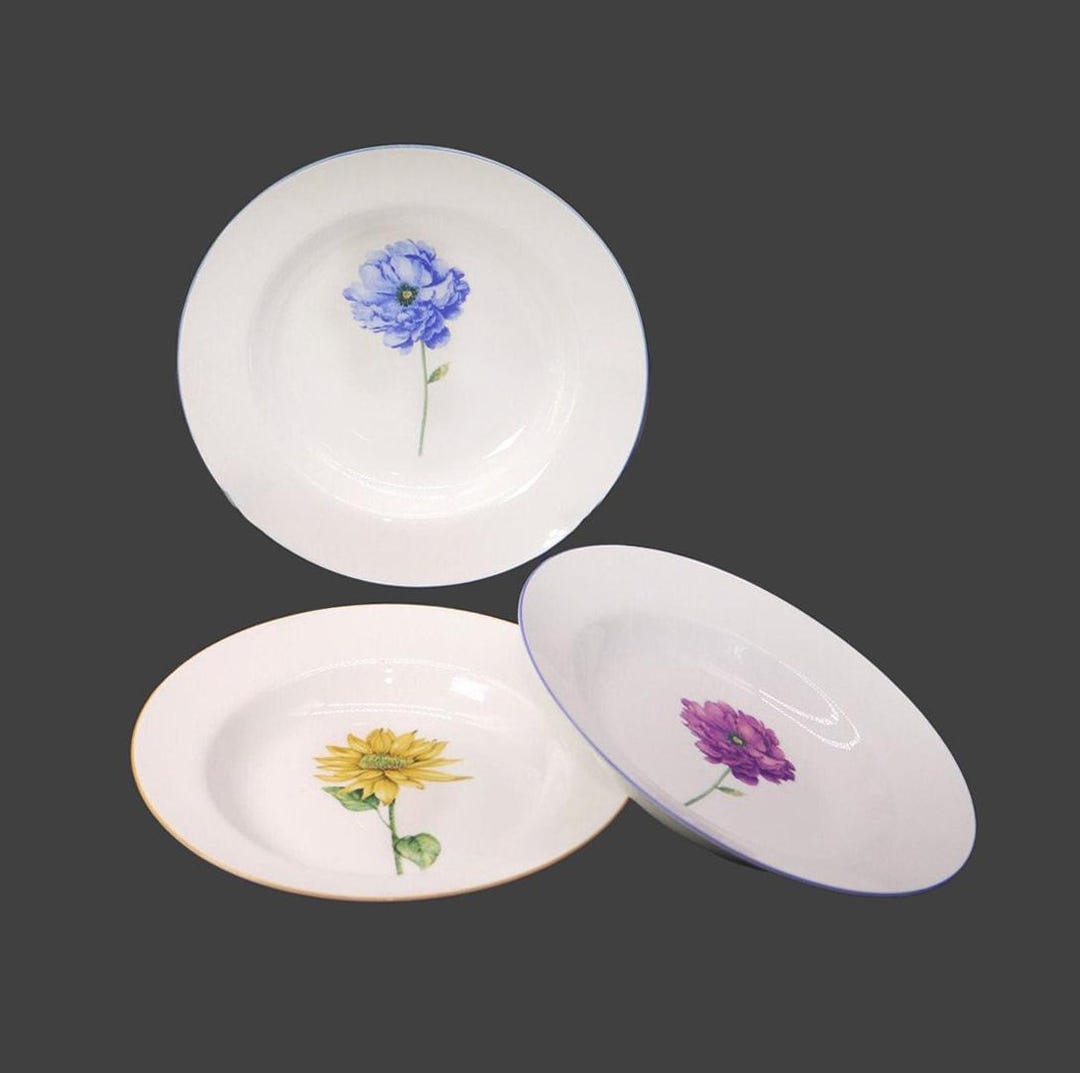 Vintage Muti Porcelain Soup Bowls: Flower Power Poppy Trim, Set of 3 - Etsy