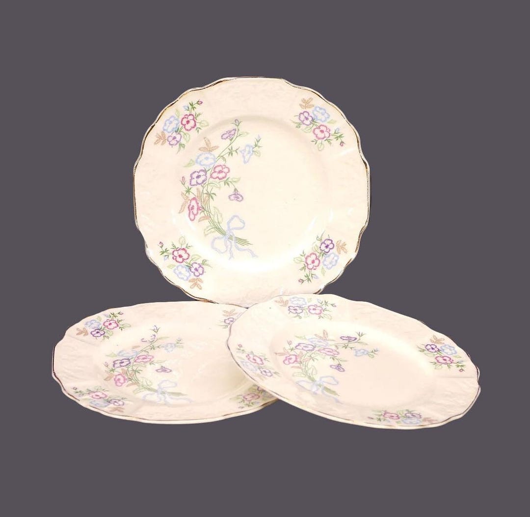 Vintage Myott Susan Square Bread Plates Made in England. Bows, Florals ...