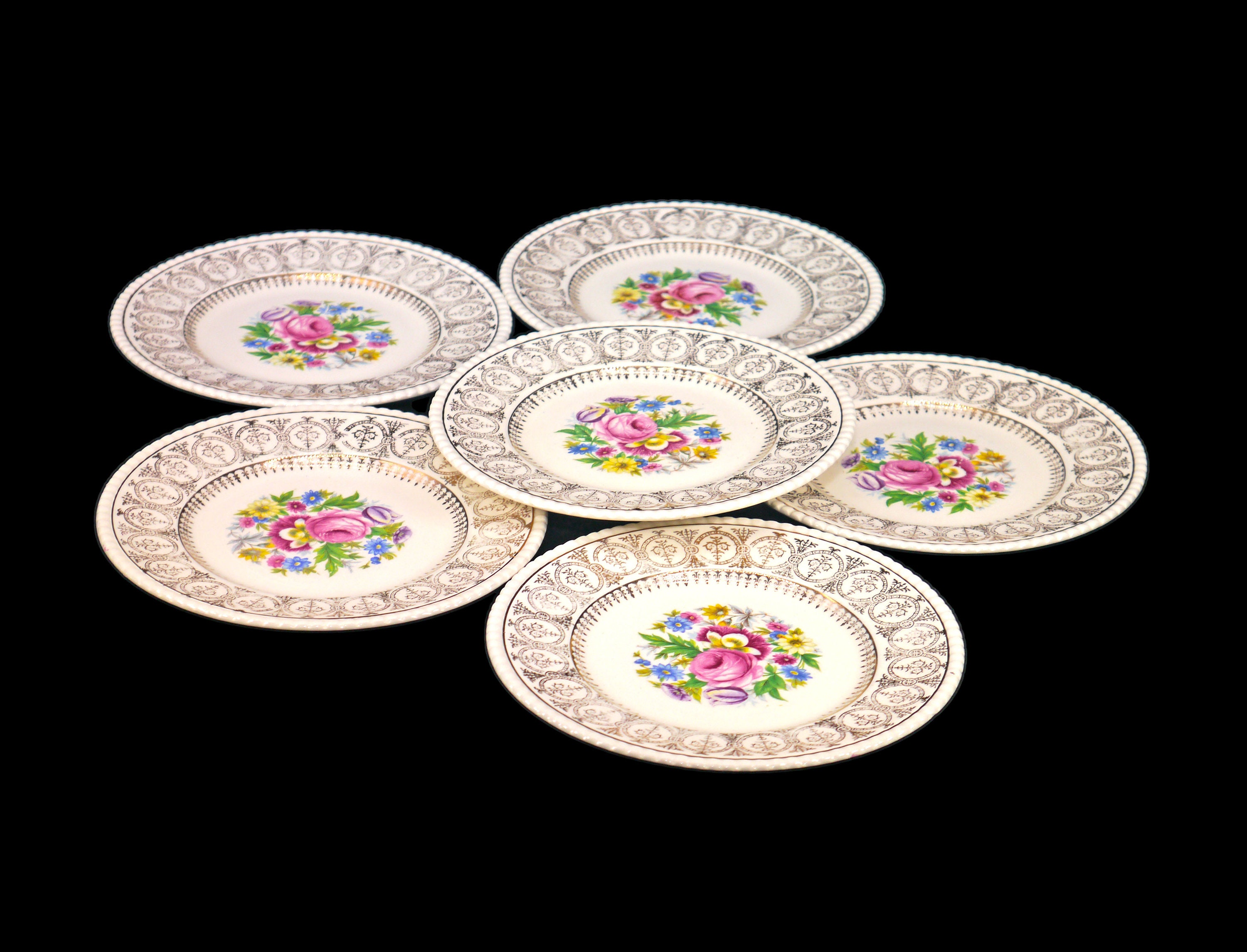Six Fondeville Athlone bread plates. Ambassador Ware ironstone made in ...