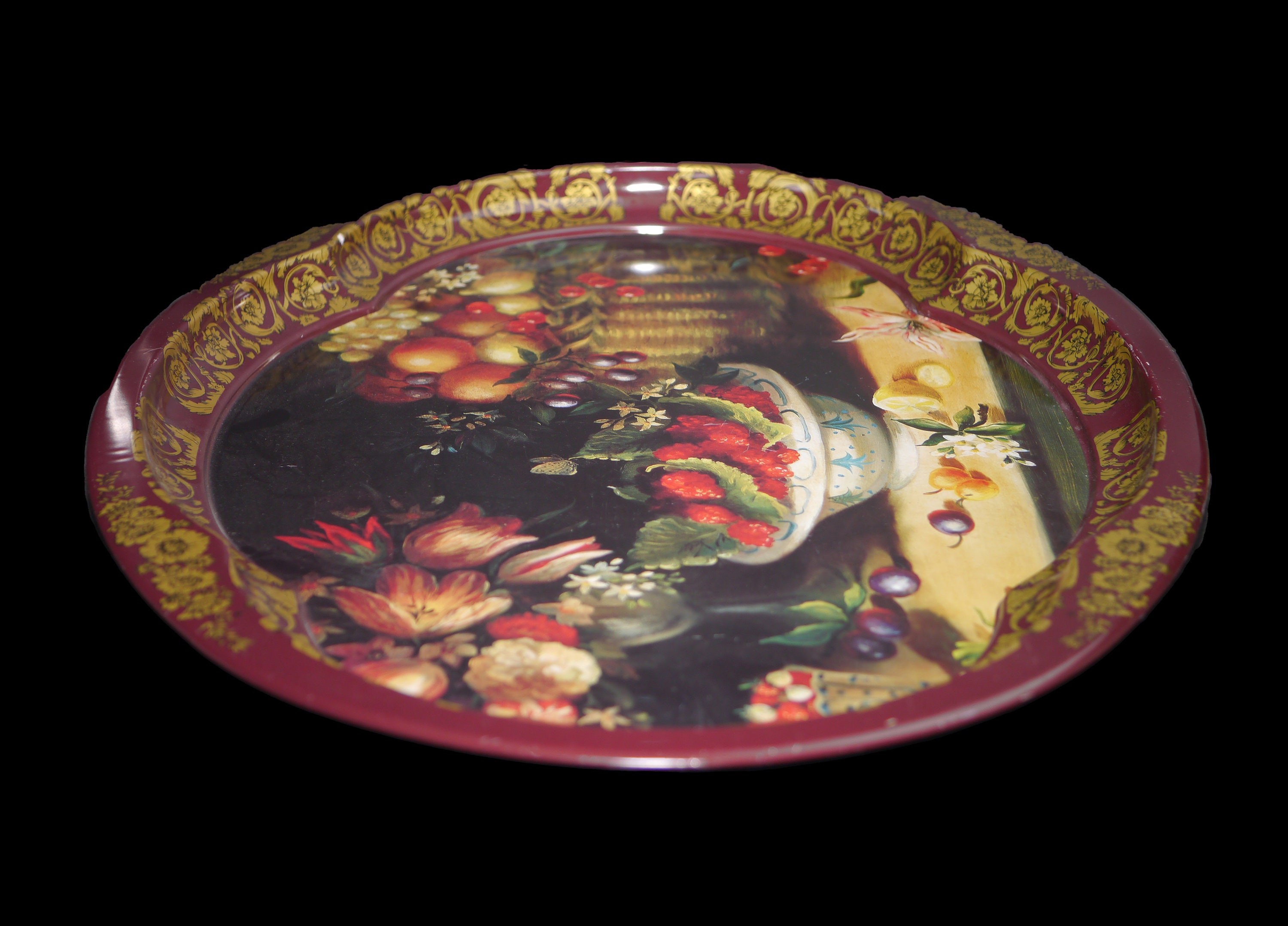Ian Logan large toleware serving tray. Strawberries and other fruits in ...